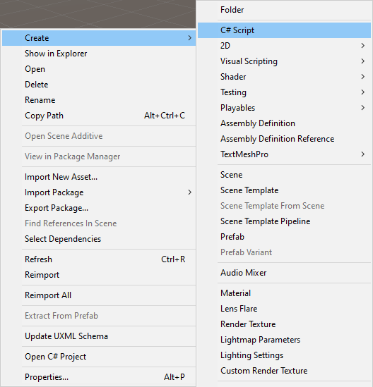 Unity C# Komut Dosyası Oluştur